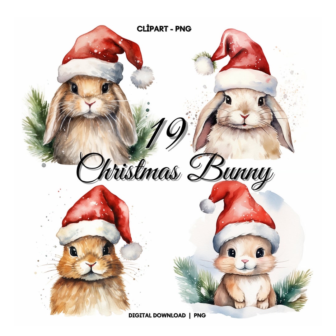 Christmas Clipart PNG, 19 Christmas Watercolor Rabbit PNG, Animal ...