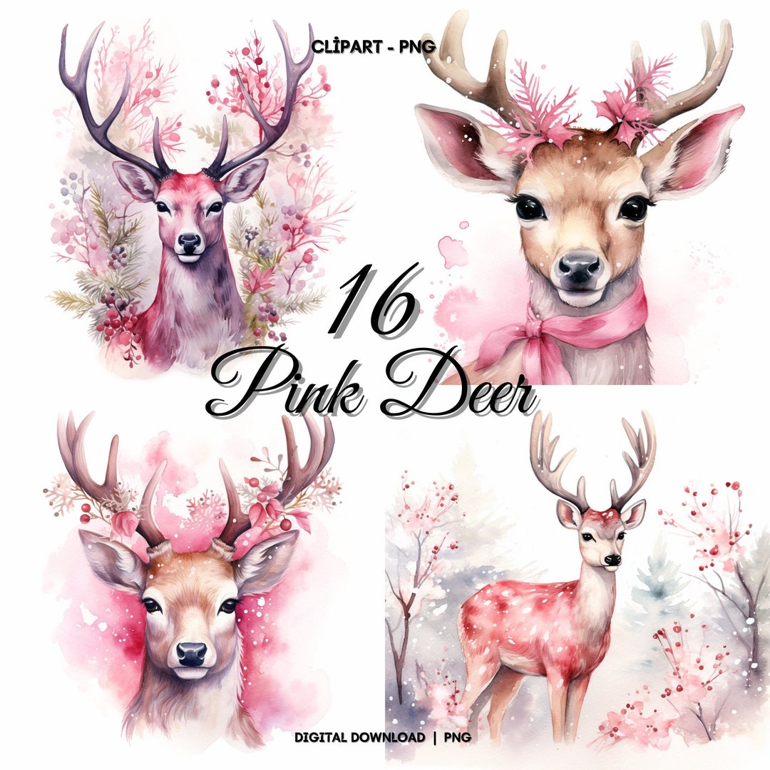 Deer Clipart PNG, 16 Pink Deer PNG, Animal Bundle, Pink Deer Clipart ...