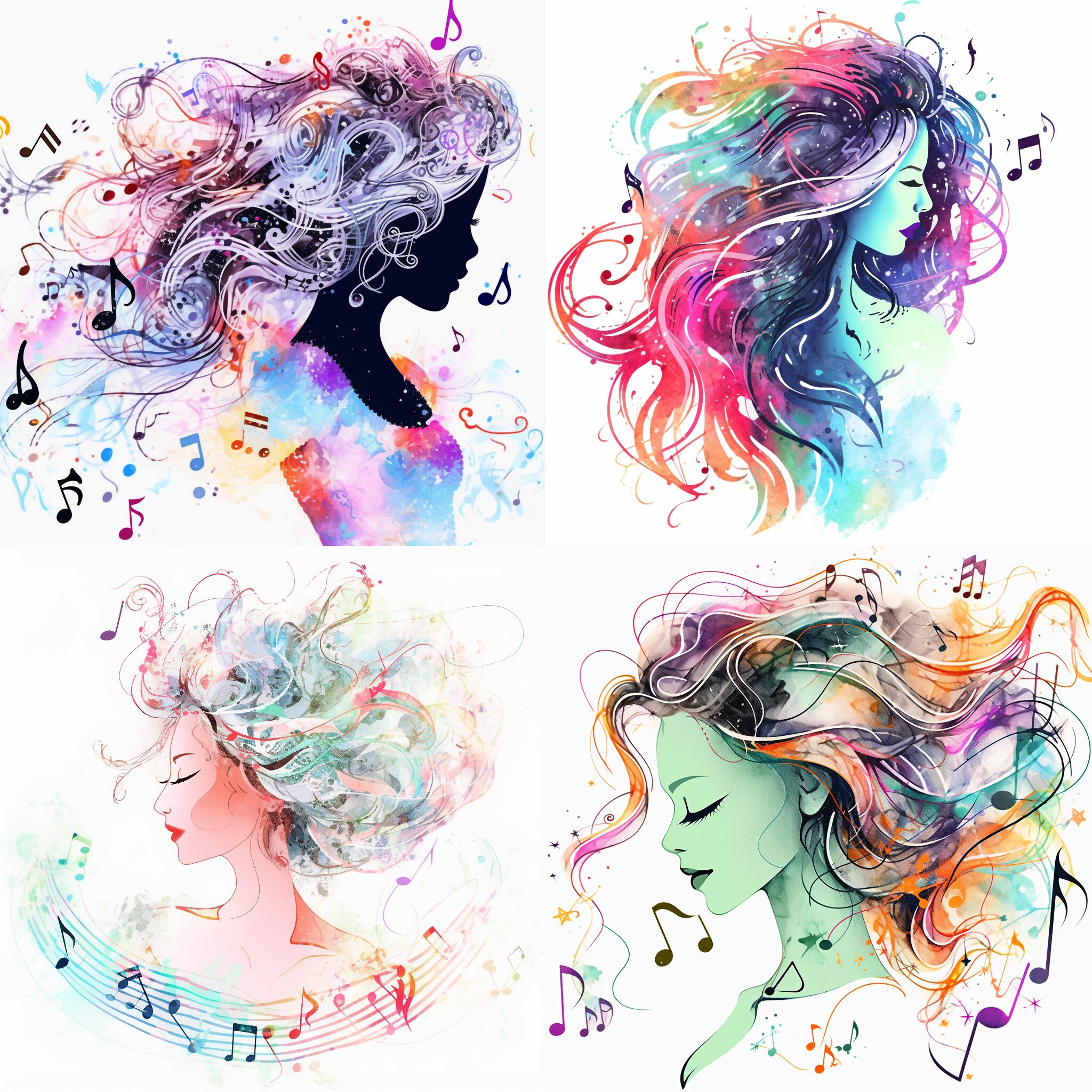 Music Clipart PNG, 16 Colored Musical Girl, Music Girl Watercolor ...