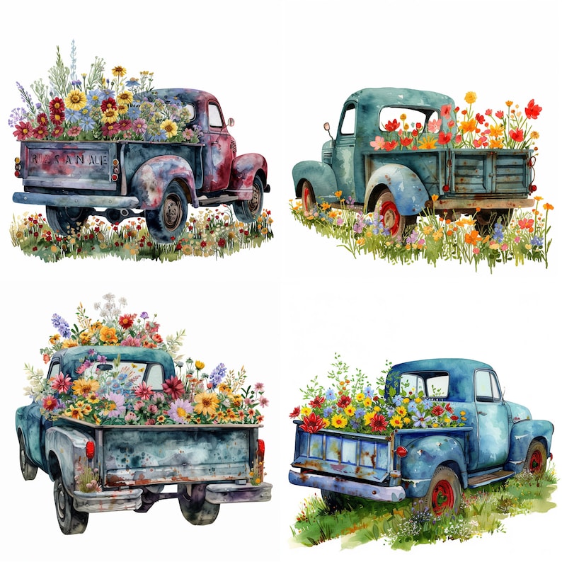 Truck Clipart: 20 PNG Floral Images (commercial Use) - Etsy Singapore