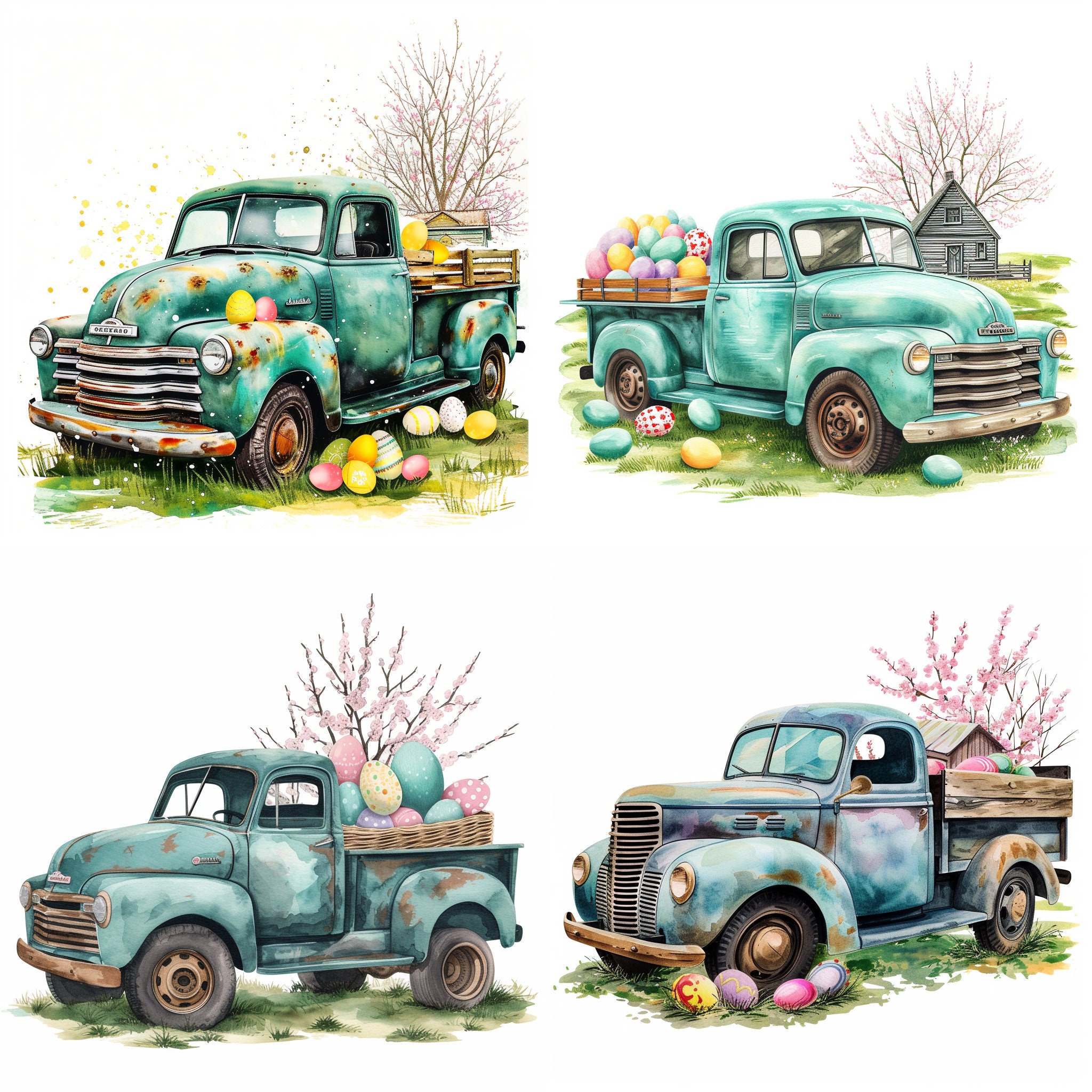 Easter Clipart Png, 24 Easter Watercolor Truck Images, Commercial Use ...