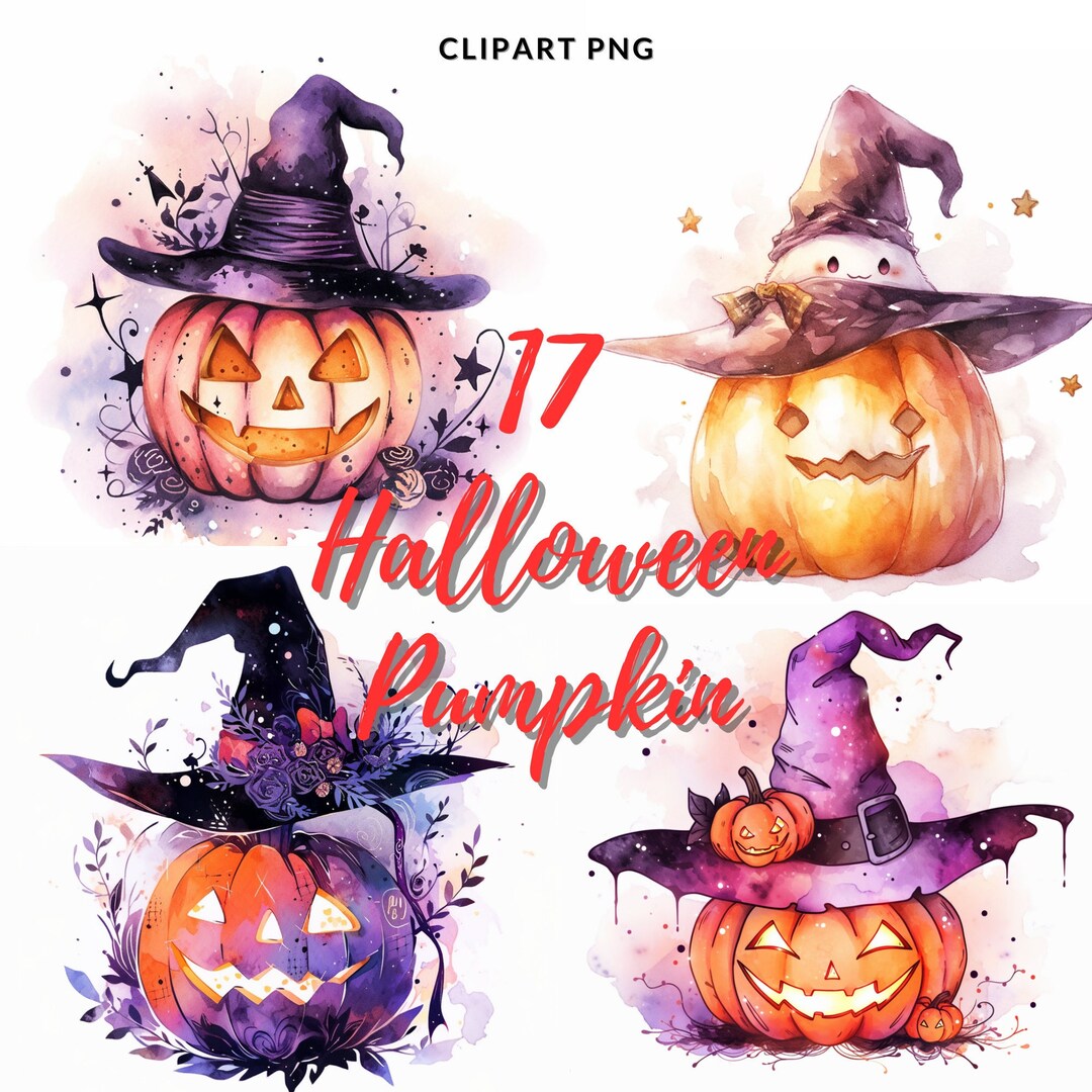 Halloween Pumpkin Watercolor Clipart PNG 17 Halloween Wizard - Etsy