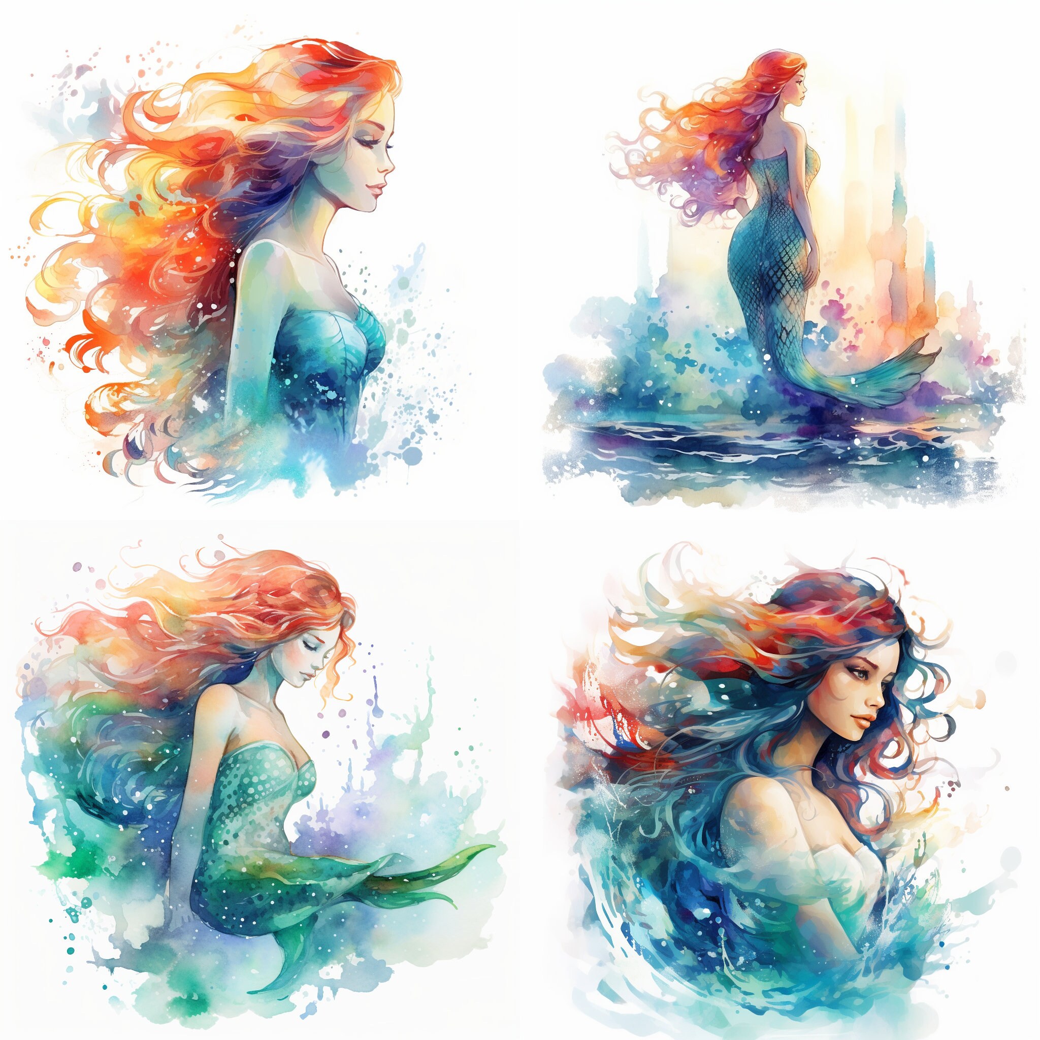 Mermaid Clipart PNG 24 Watercolor Mermaid Clipart PNG - Etsy