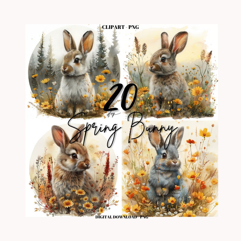 Bunny Clipart: 20 Farmhouse Easter PNG Bundle (digital Download) - Etsy