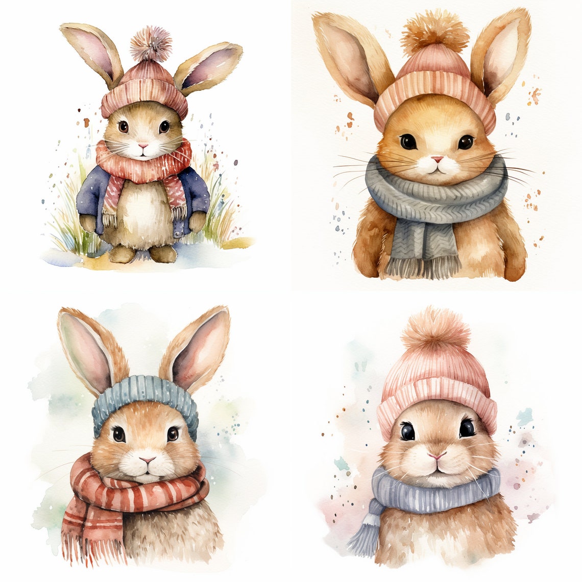 Bunny Clipart PNG, 16 Winter Watercolor Rabbit PNG, Animal Bundle ...