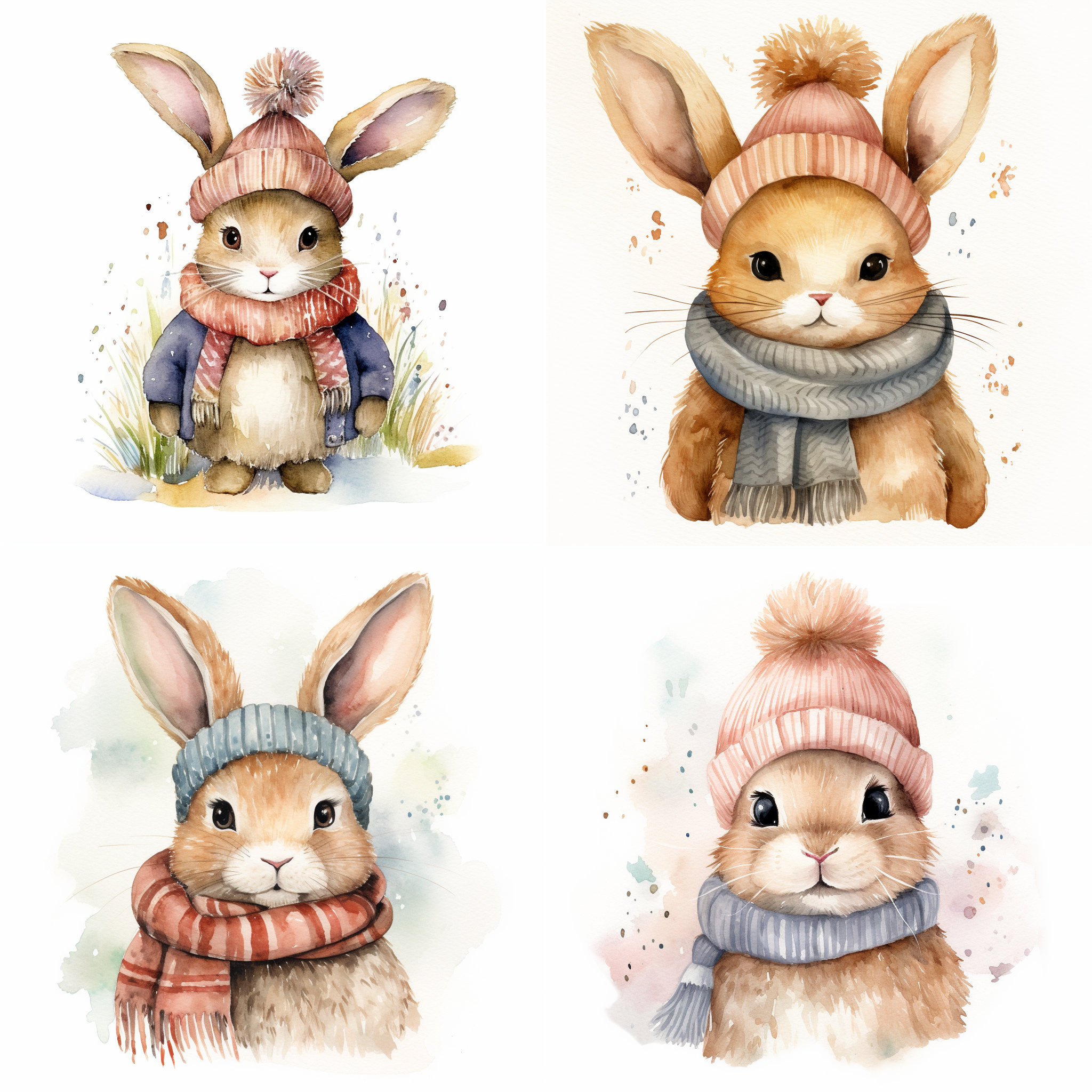 Bunny Clipart PNG, 16 Winter Watercolor Rabbit PNG, Animal Bundle ...
