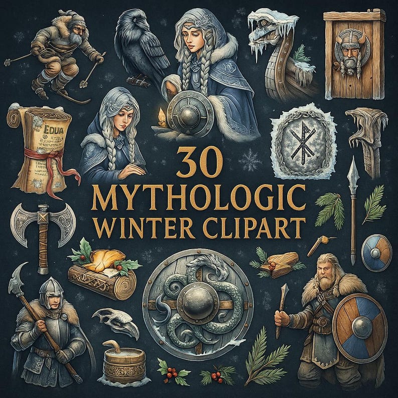 30 Winter Mythologic Clipart, Norse Mythology Illustrations, Viking ...