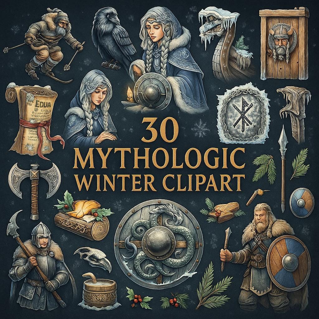 30 Winter Mythologic Clipart, Norse Mythology Illustrations, Viking ...