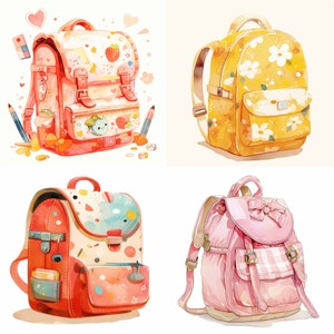 School Bag Clipart PNG, 18 Colored Watercolor Bags Images, Cute School ...