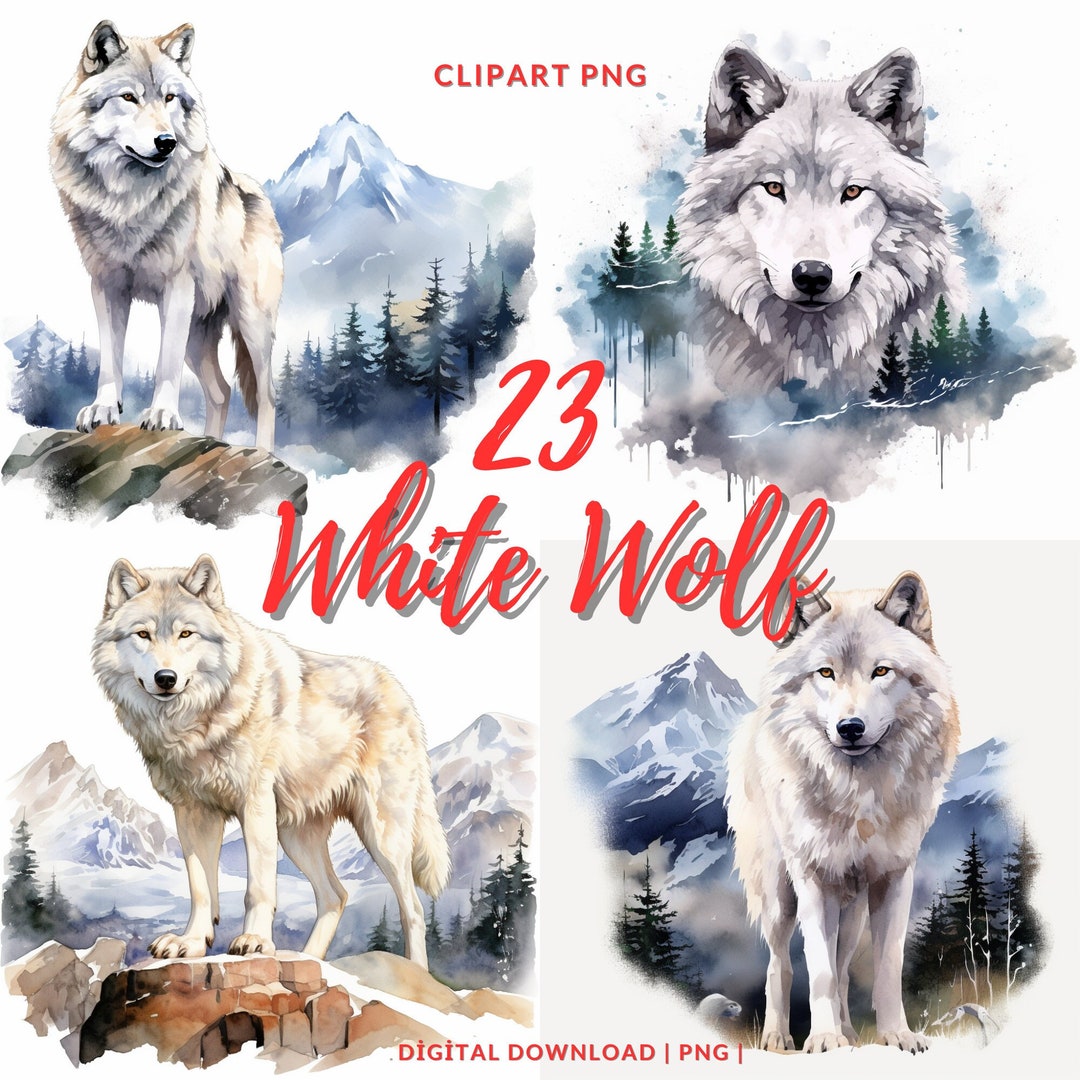 Wolf Clipart PNG, 23 White Wolf Digital Download, Wolf Portrait Clipart ...