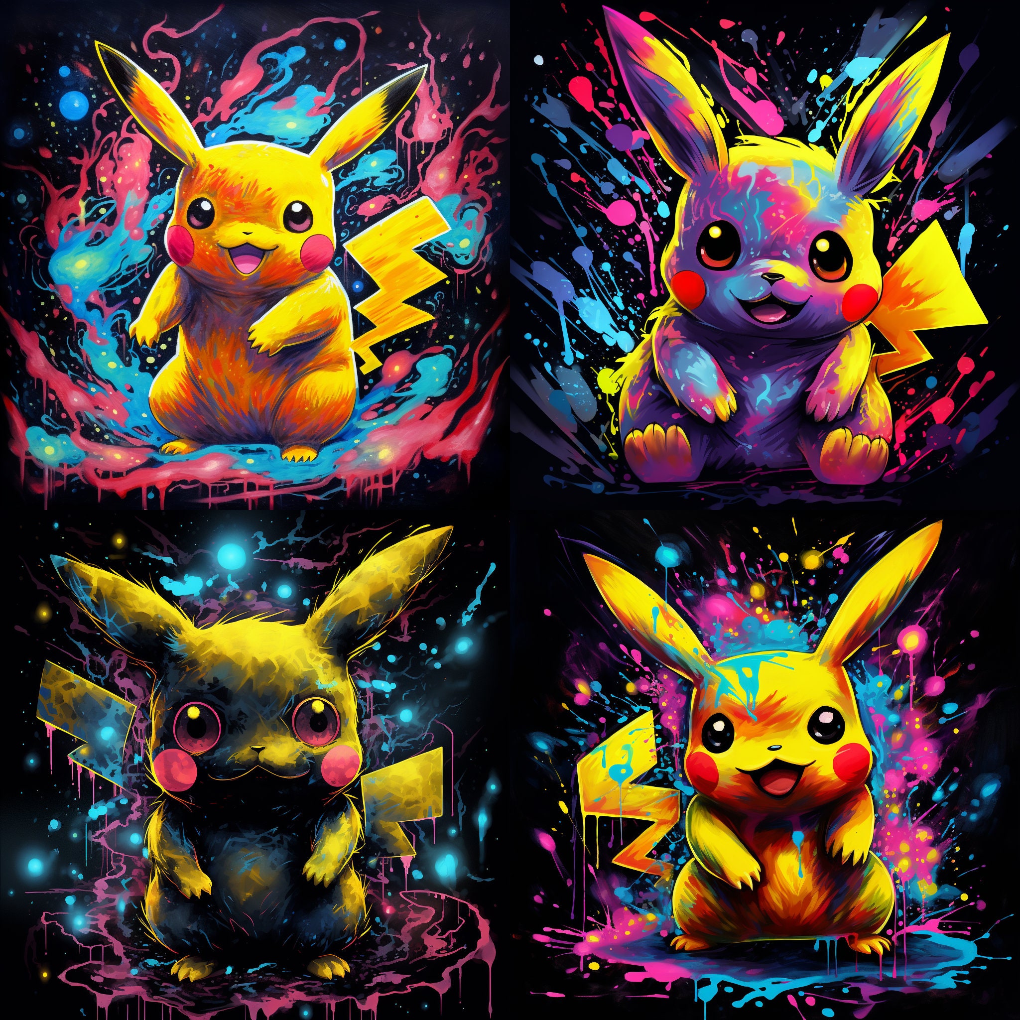 Pokemon Clipart PNG, 16 Neon Pikachu Images Bundle, Pikachu Black ...