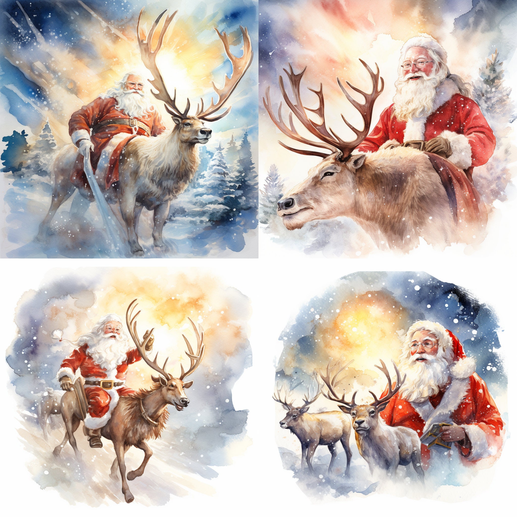 Santa Claus Clipart PNG , 20 Watercolor Santa Claus Flying , Reindeer ...