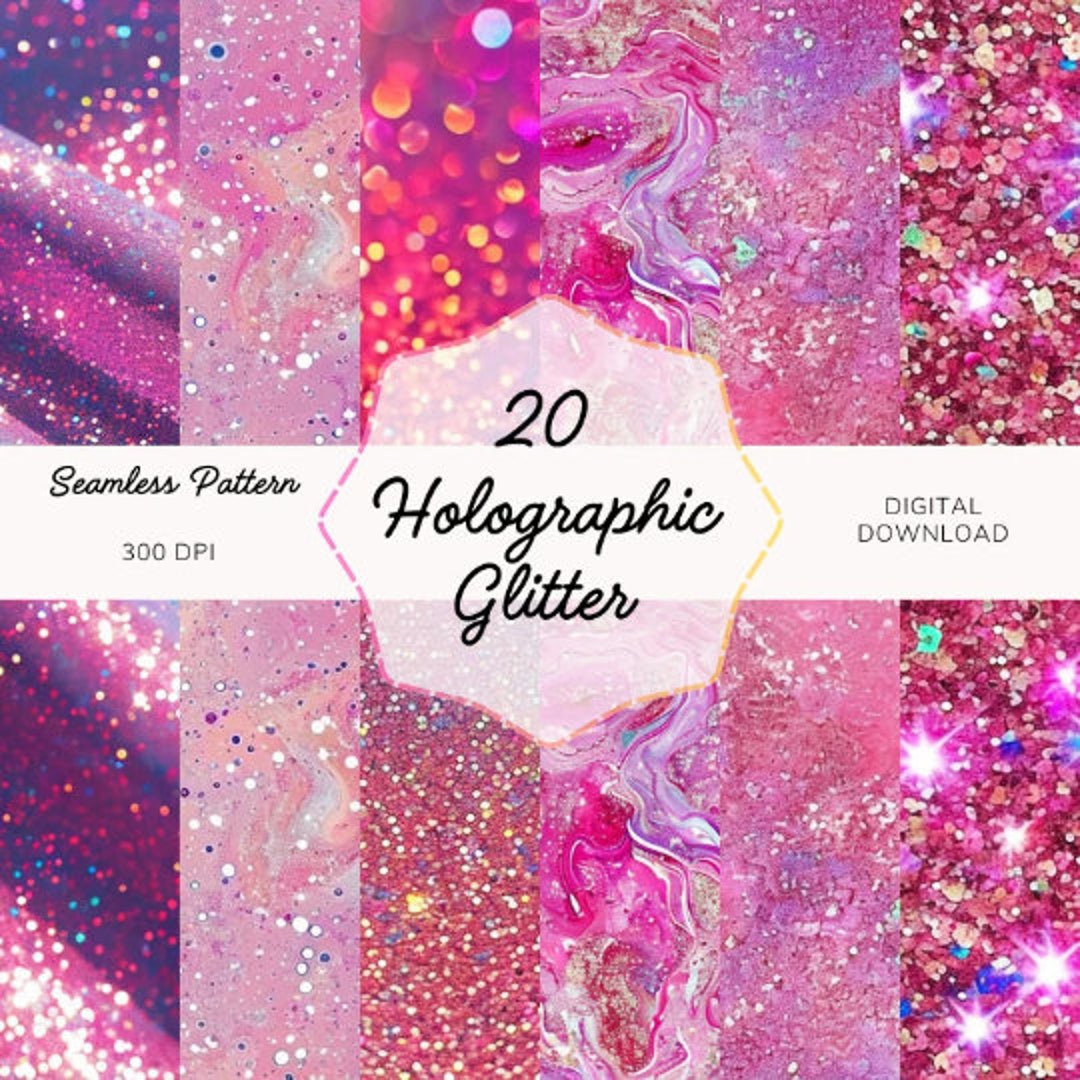 Pink Holographic Glitter Digital Paper, 20 Glitter Seamless Pattern ...