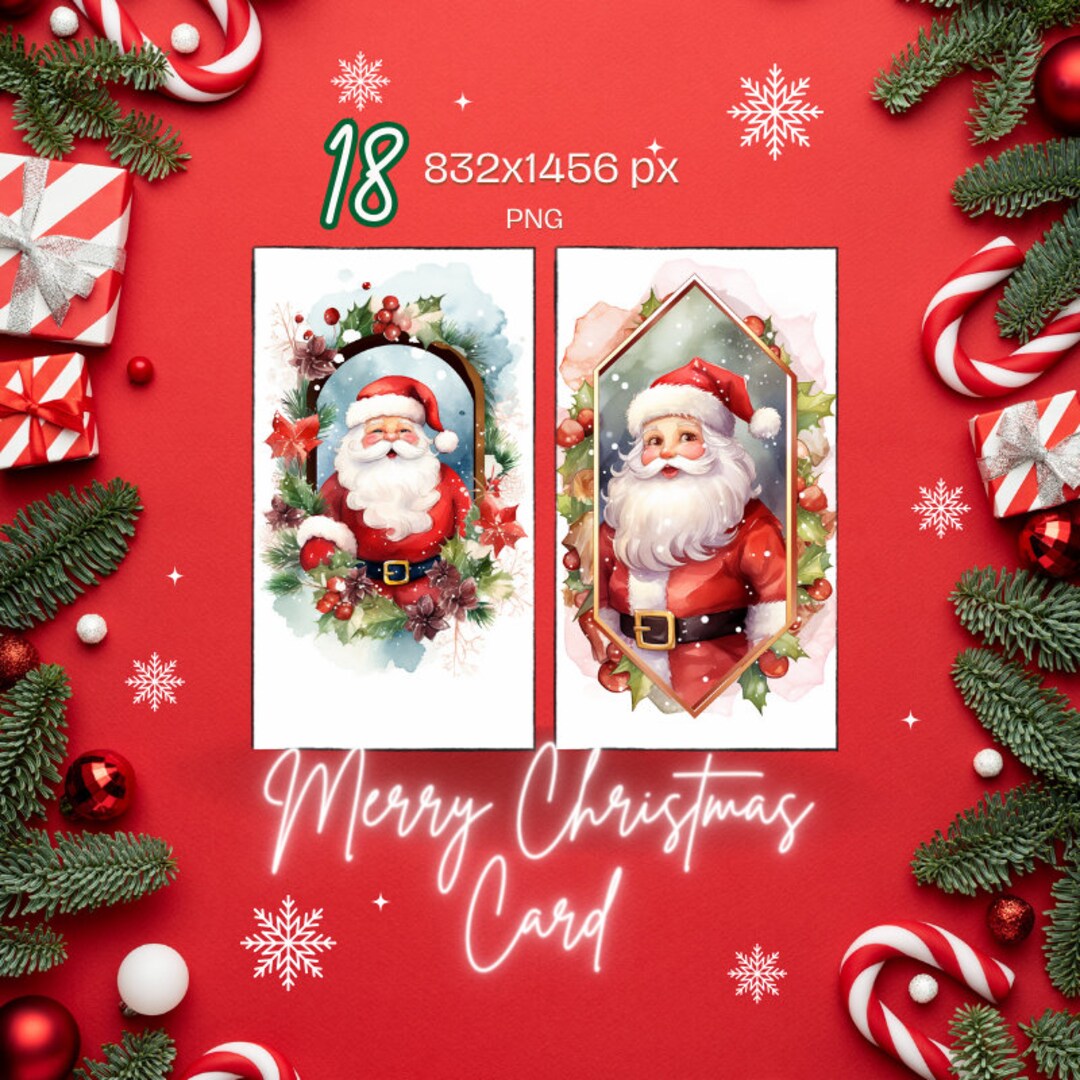 Christmas Cards PNG 18 Xmas Santa Claus Printable Card Xmas - Etsy