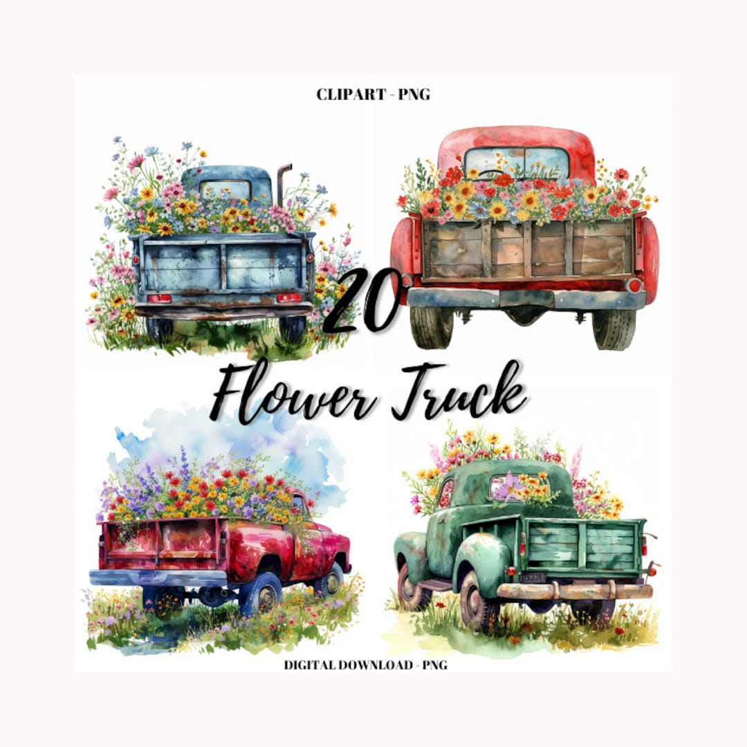 Truck Clipart: 20 PNG Floral Images (commercial Use) - Etsy Singapore
