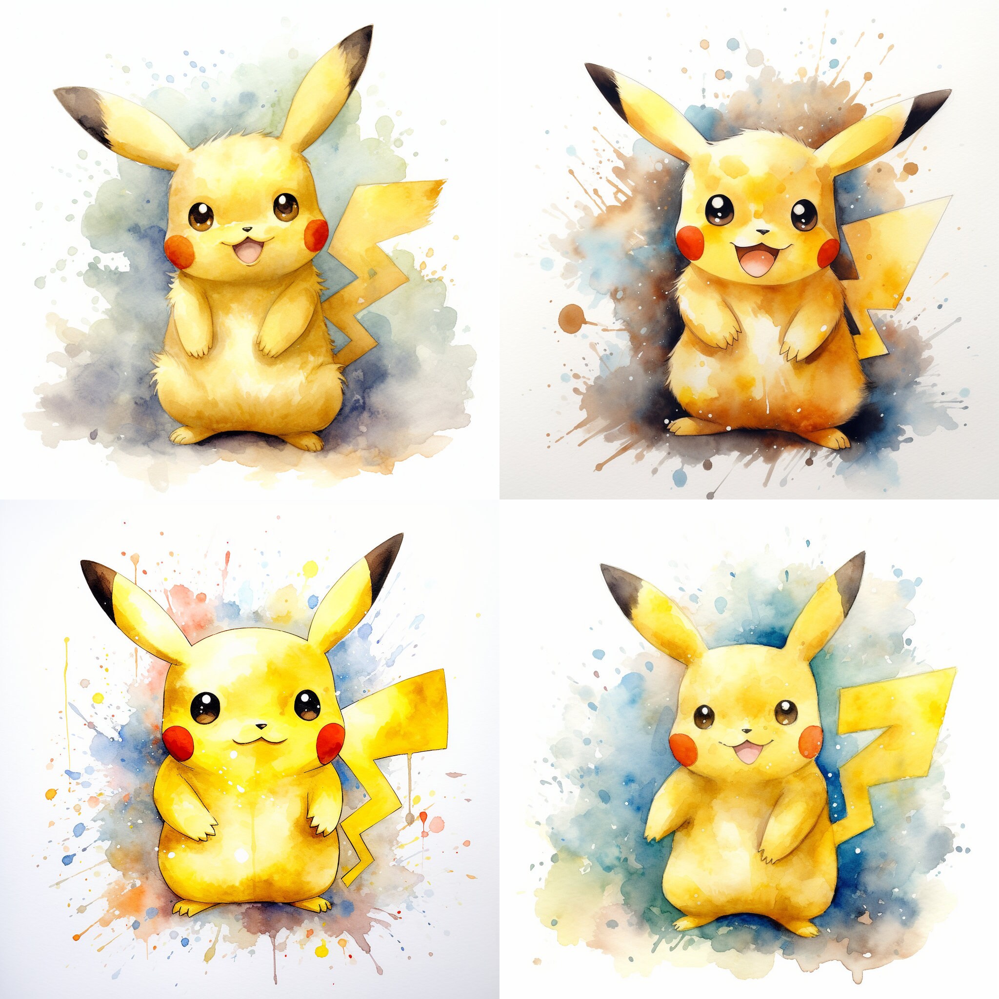 Pikachu Watercolor Clipart PNG, 20 Transparent Background and 20 White ...