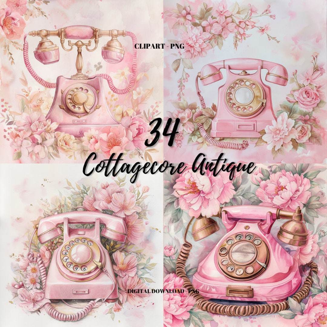 Cottagecore Antique Clipart PNG, 34 Watercolor Vintage Telephone ...