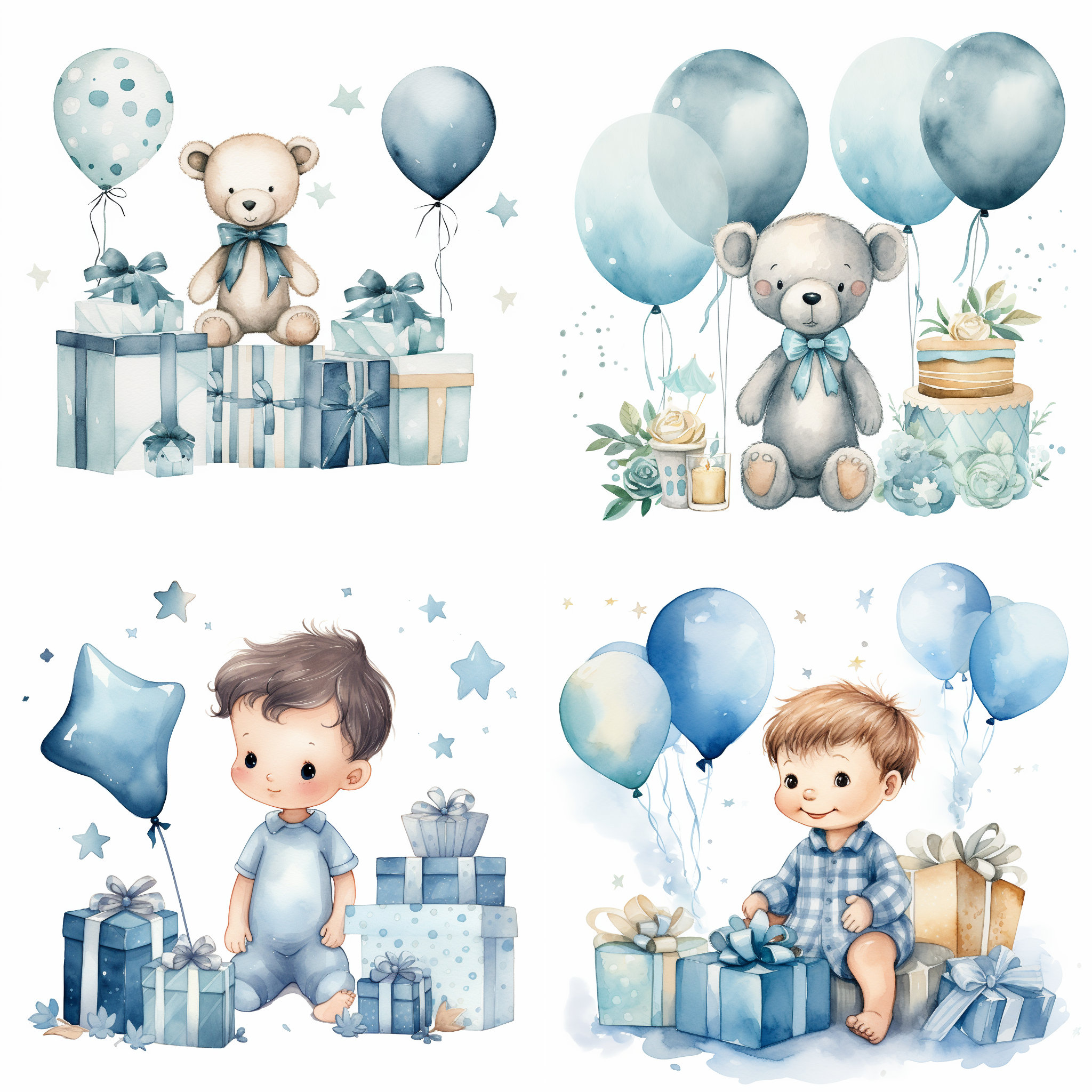 Baby Shower Watercolor Clipart PNG, 30 Baby Shower Boy Images Bundle ...