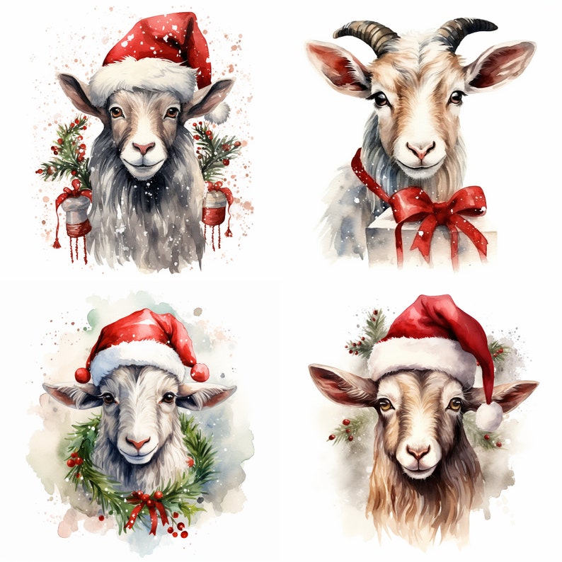 Christmas Goat Clipart: 20 Watercolor Noel PNG Images (commercial Use ...