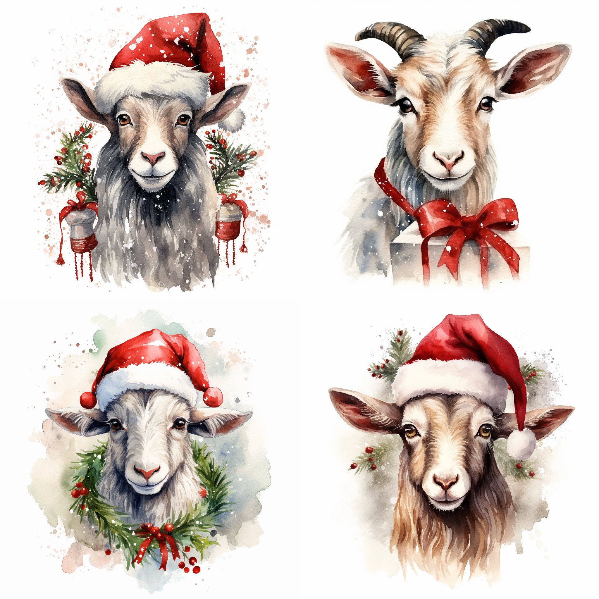 Christmas Goat PNG Clipart, 20 Watercolor Noel Goat Images, Merry ...