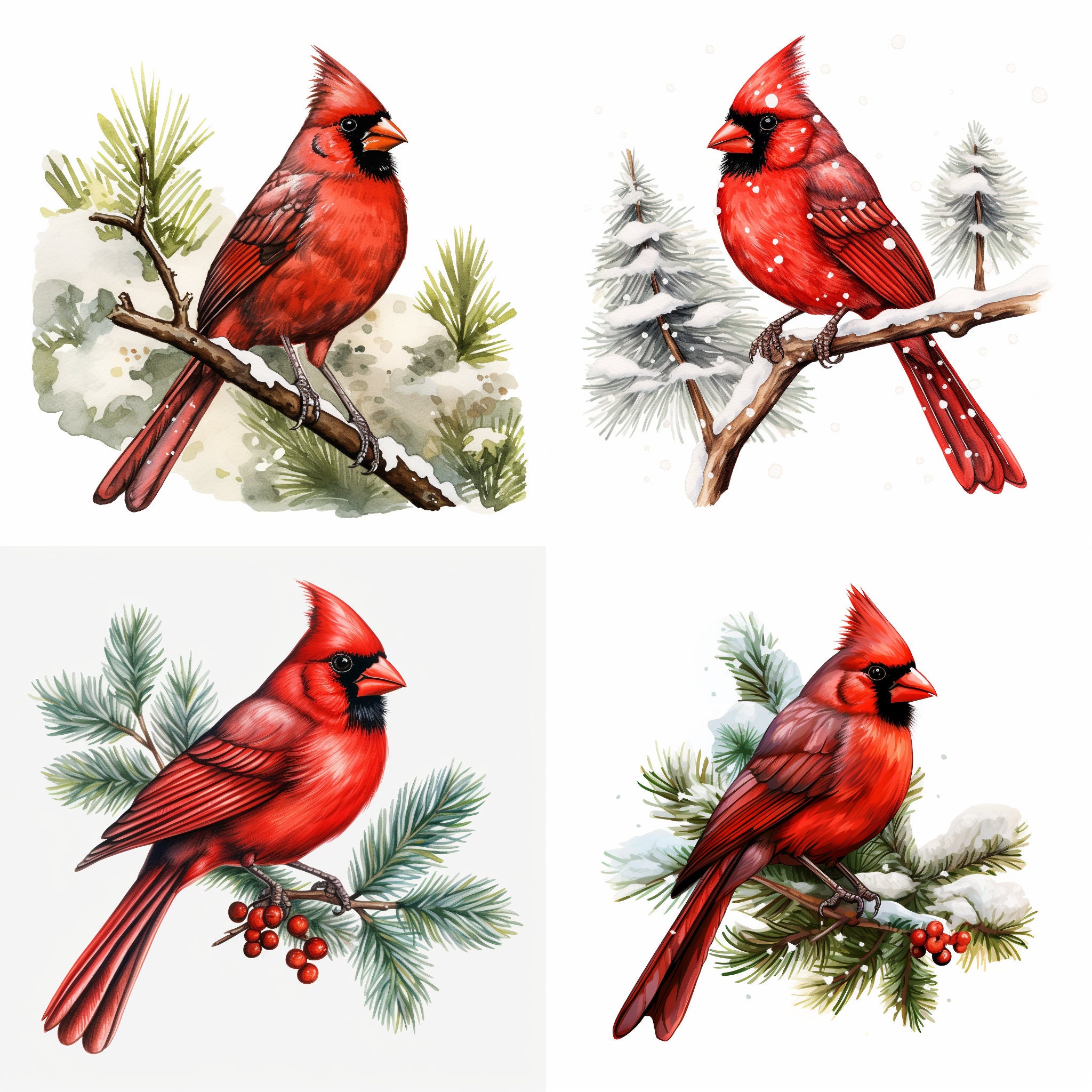 Christmas Birds Clipart PNG, 16 Red Cardinal Images Bundle, Commercial ...