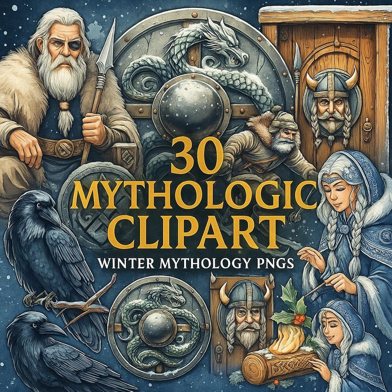 30 Winter Mythologic Clipart, Norse Mythology Illustrations, Viking ...