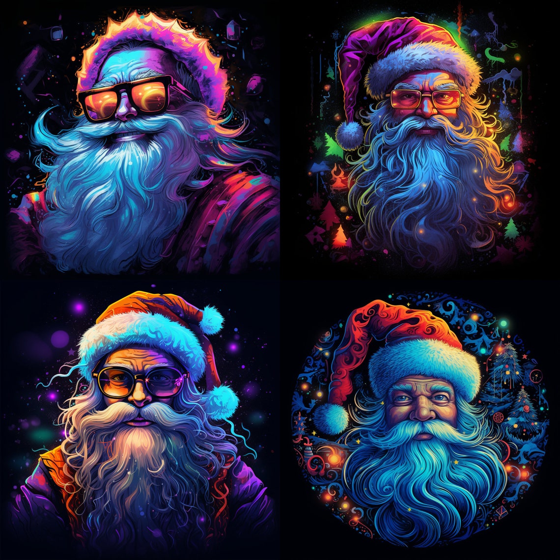 Santa Clipart PNG 20 Neon Santa Claus Images Bundle Black - Etsy