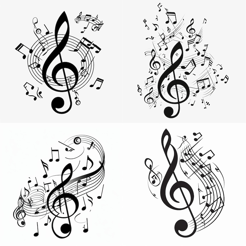 Music Notation Clipart PNG, 24 Black and White Musical Note, Instant ...
