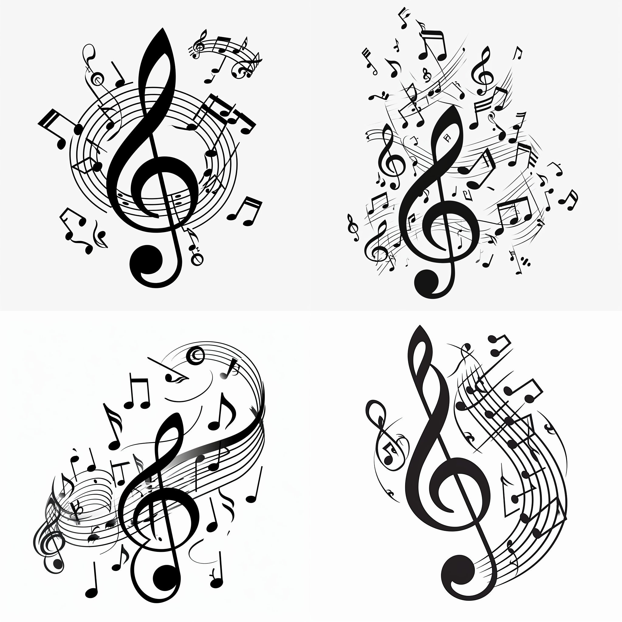 Music Notation Clipart PNG: 24 Black and White Musical Notes (digital ...
