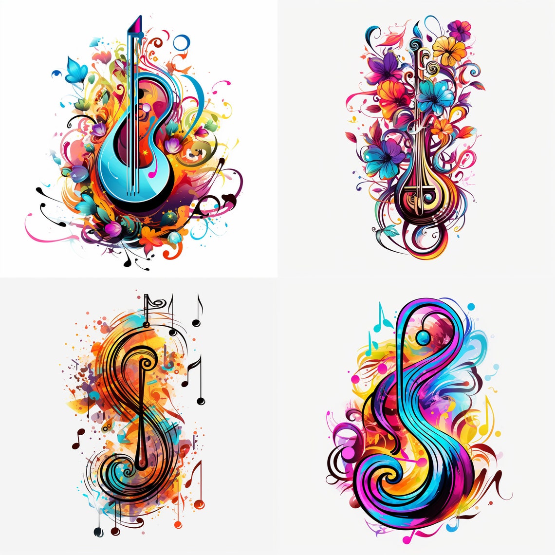 Music Notation Watercolor Clipart PNG, 20 Colored Musical Note, Instant ...