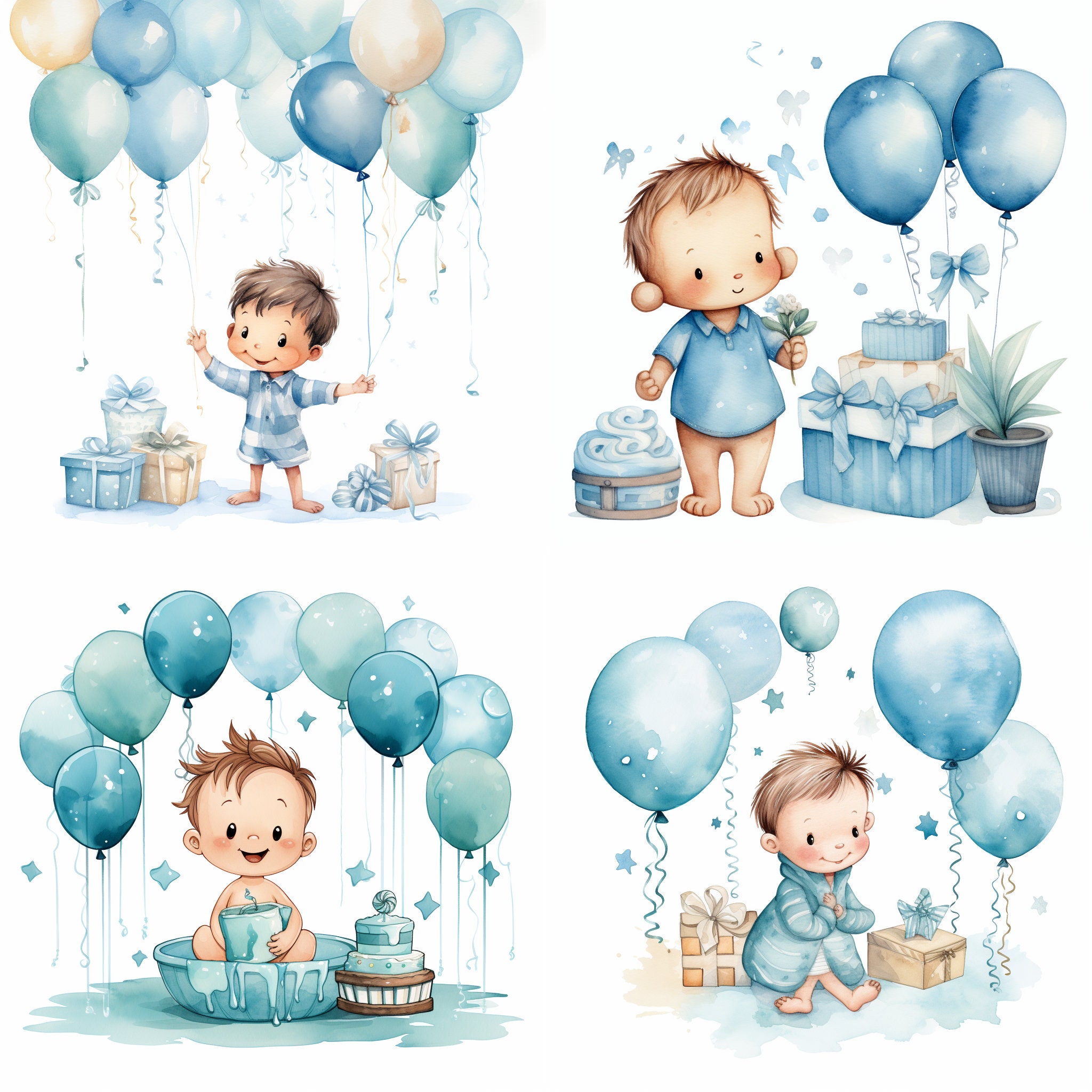 Baby Shower Watercolor Clipart PNG, 30 Baby Shower Boy Images Bundle ...