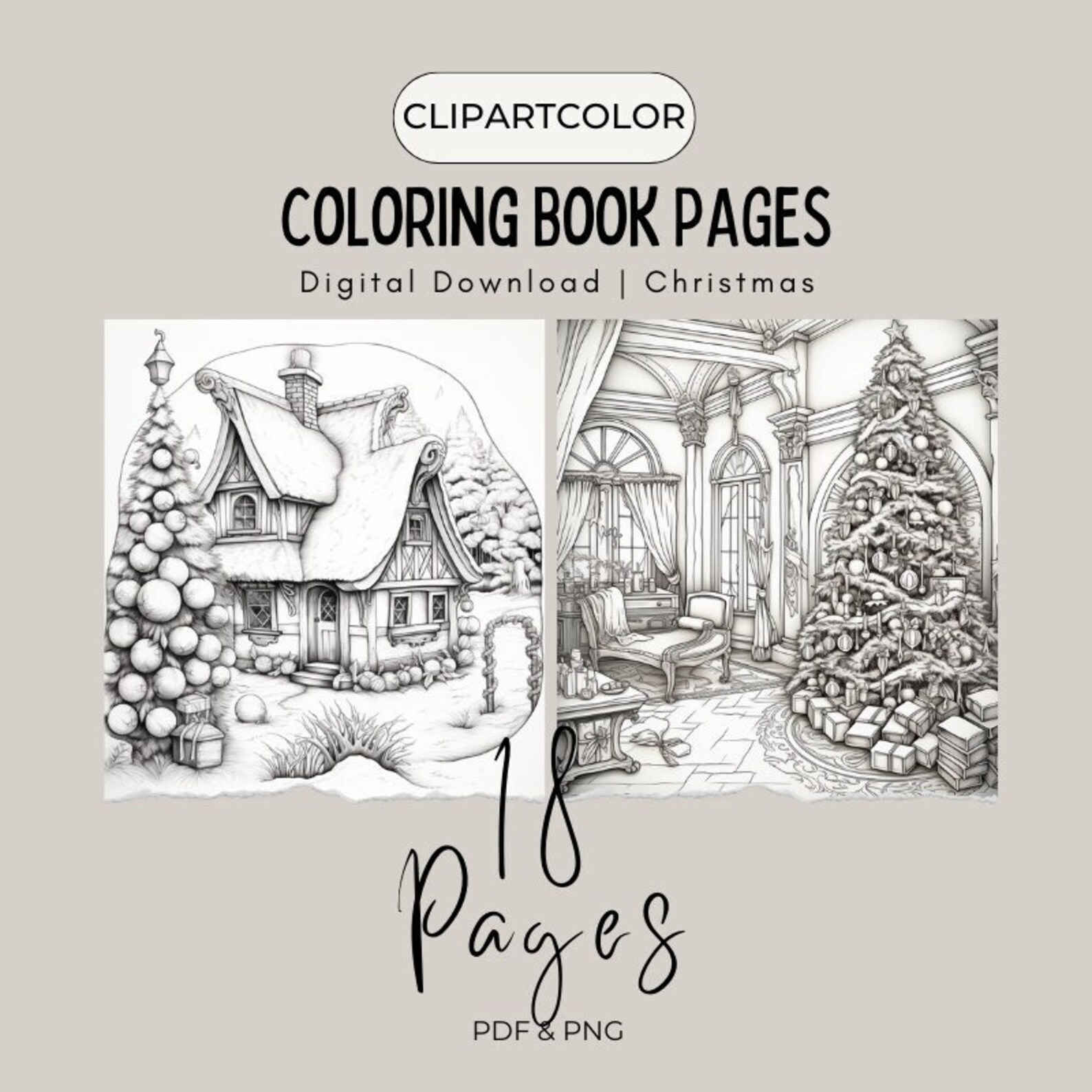 Christmas Coloring Pages, 18 Printable Coloring Book Pages, Xmas ...
