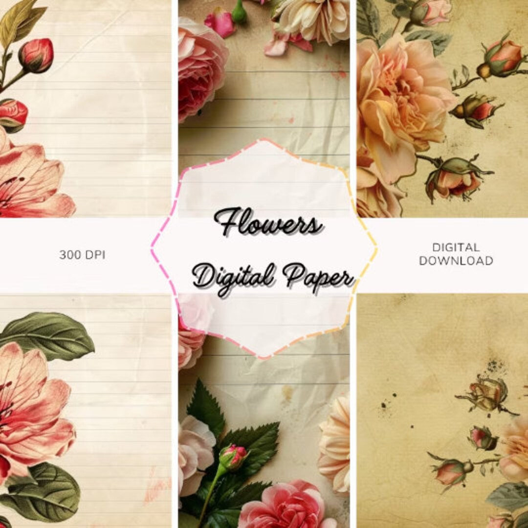 Floral Digital Paper, 32 Digital Paper, Journal Pages, Junk Journal Kit ...