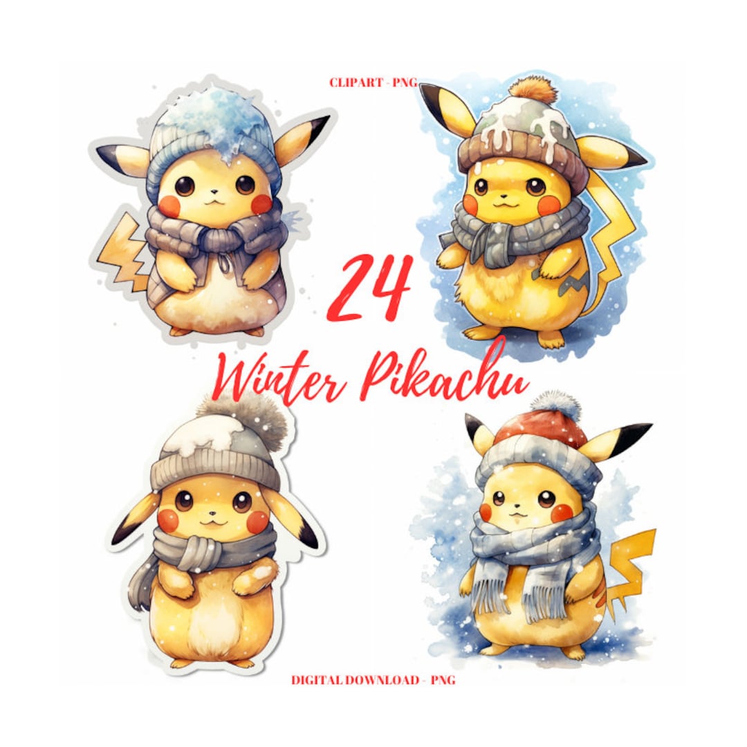 Pokemon Clipart PNG, 24 Winter Pikachu Images Bundle, Cute Winter ...