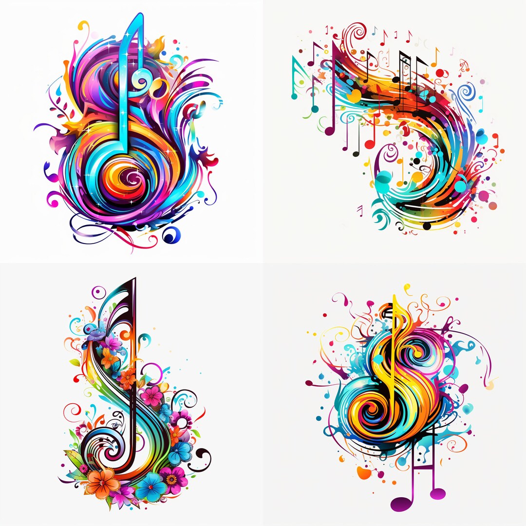 Music Notation Watercolor Clipart PNG 20 Colored Musical - Etsy