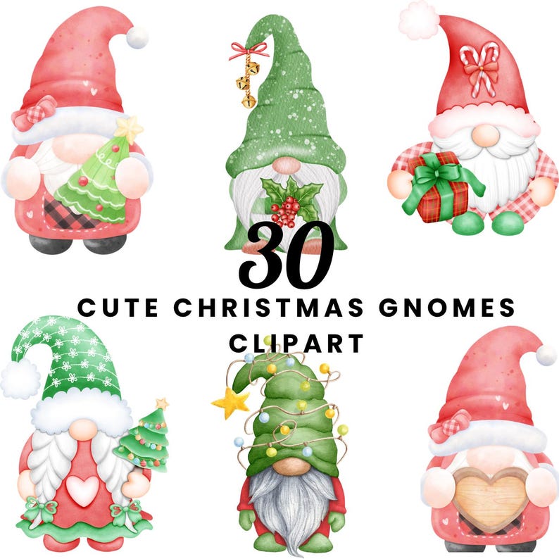 30 Christmas Gnomes Clipart, Watercolor Christmas Gnome PNG, Xmas ...