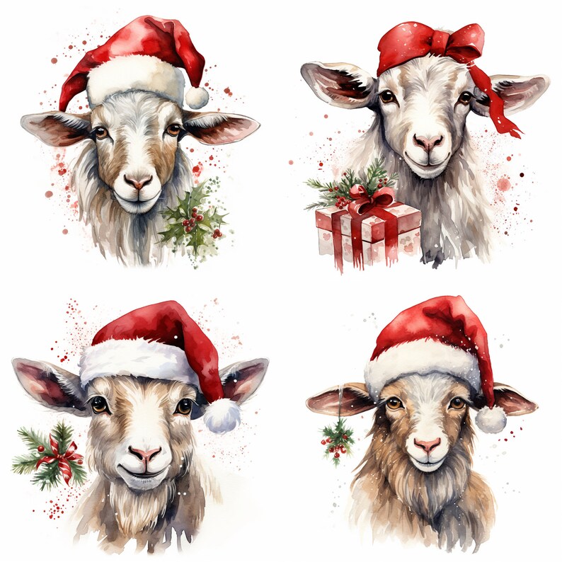 Christmas Goat Clipart: 20 Watercolor Noel PNG Images (commercial Use ...