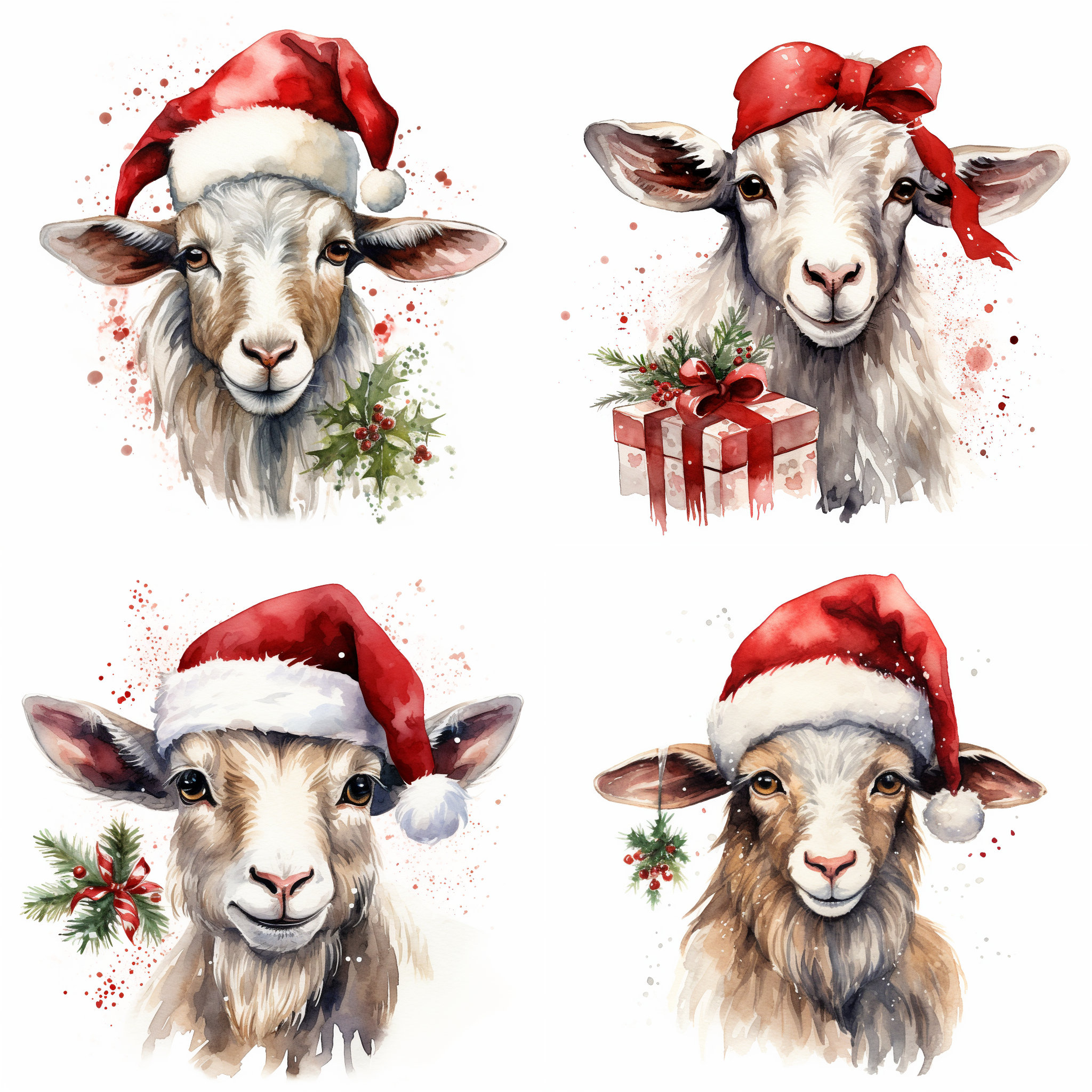 Christmas Goat PNG Clipart, 20 Watercolor Noel Goat Images, Merry ...