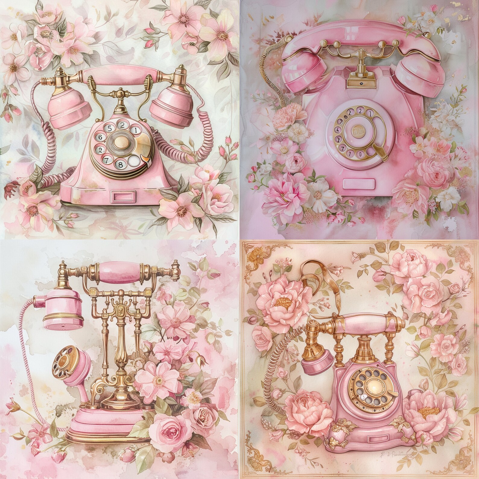 Cottagecore Antique Clipart PNG, 34 Watercolor Vintage Telephone ...
