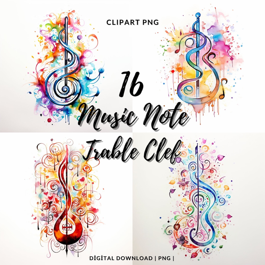 16 Music Notations Watercolor Clipart PNG , 16 Trable Clef Musical Png ...