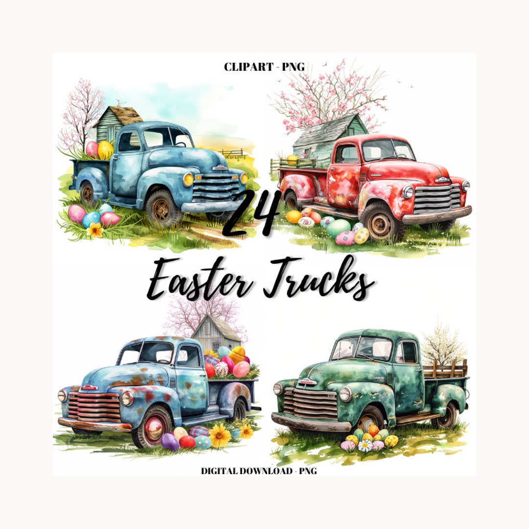 Easter Clipart Png, 24 Easter Watercolor Truck Images, Commercial Use ...