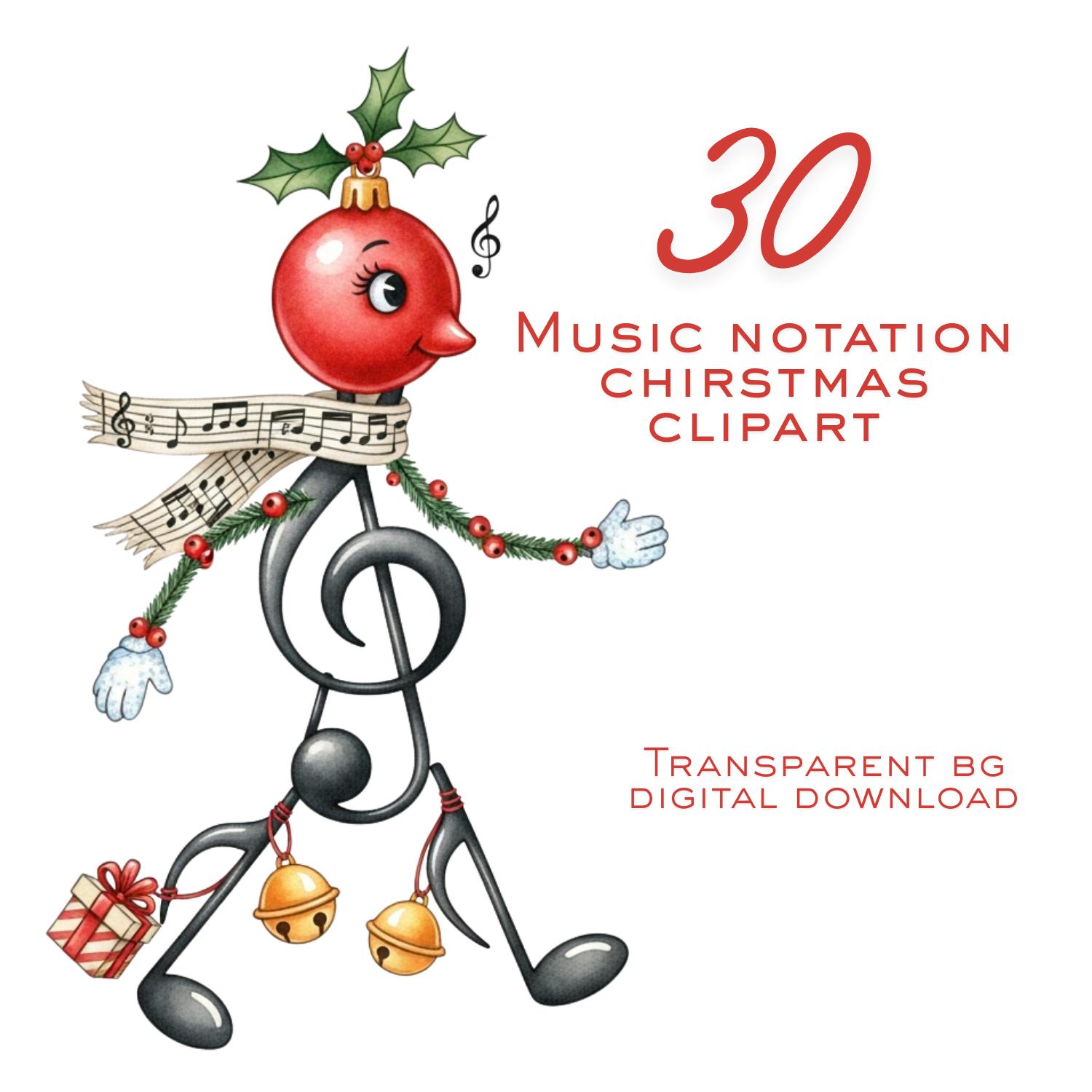 30 Christmas Notation Clipart, Watercolor Music Notes PNG, Holiday ...