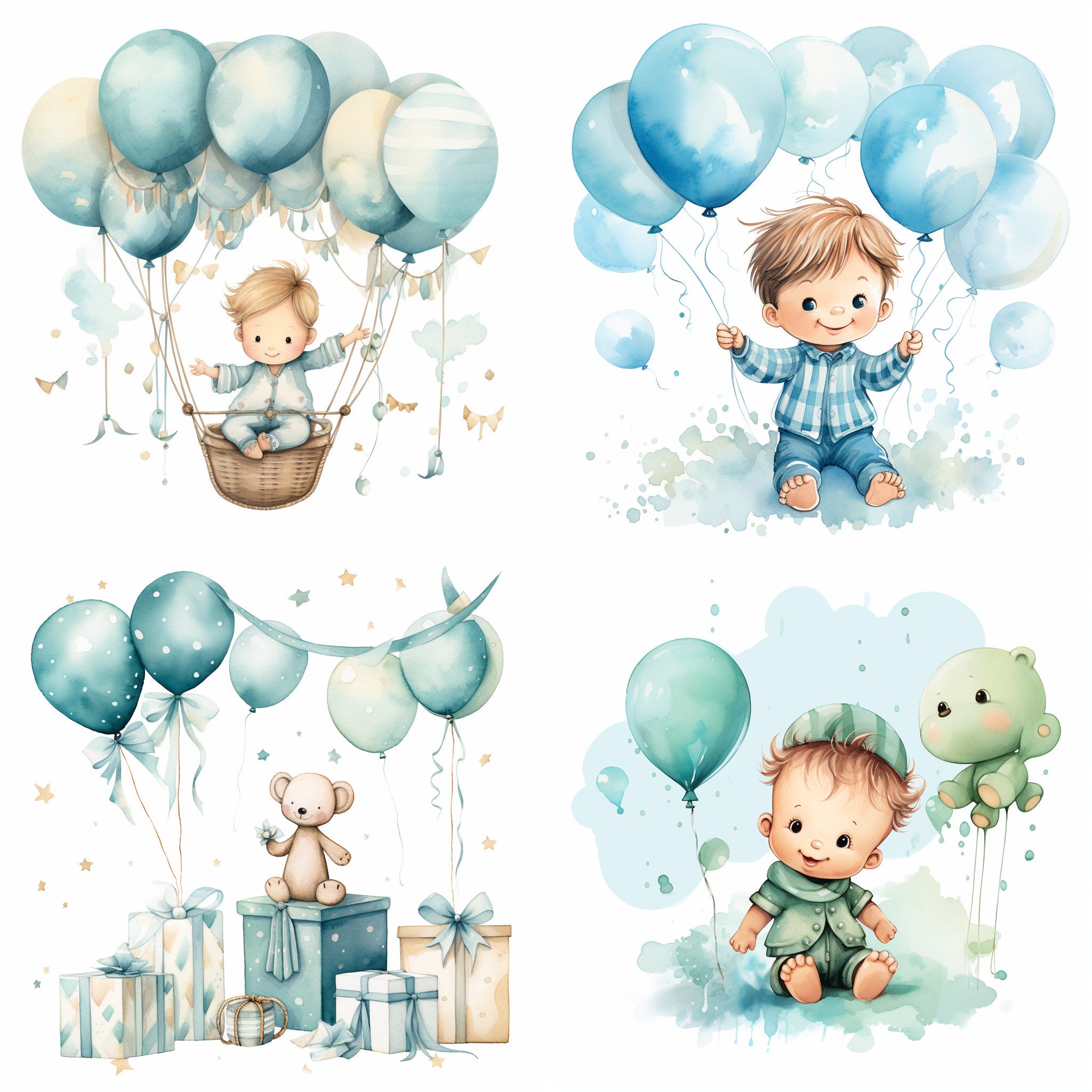 Baby Shower Watercolor Clipart PNG, 30 Baby Shower Boy Images Bundle ...