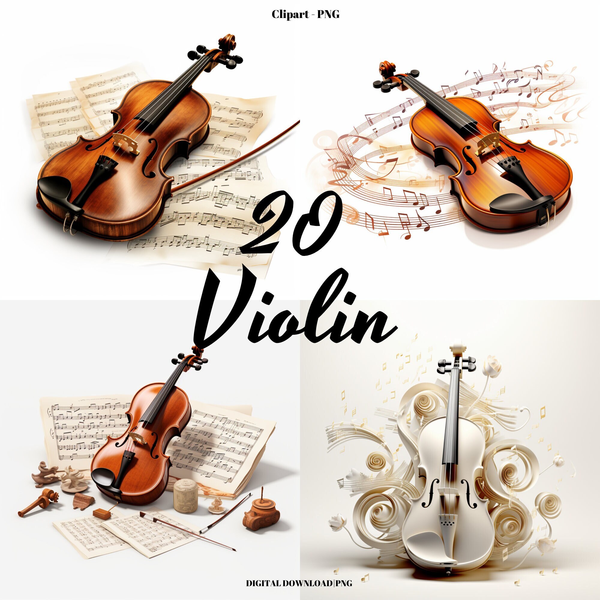 20 Violin Realistic Clipart PNG, Musical Notation Violin , Instant ...