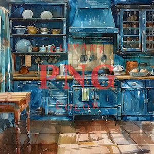 Vintage Blue Kitchen Clipart: Retro PNG Set (300 DPI) - Etsy
