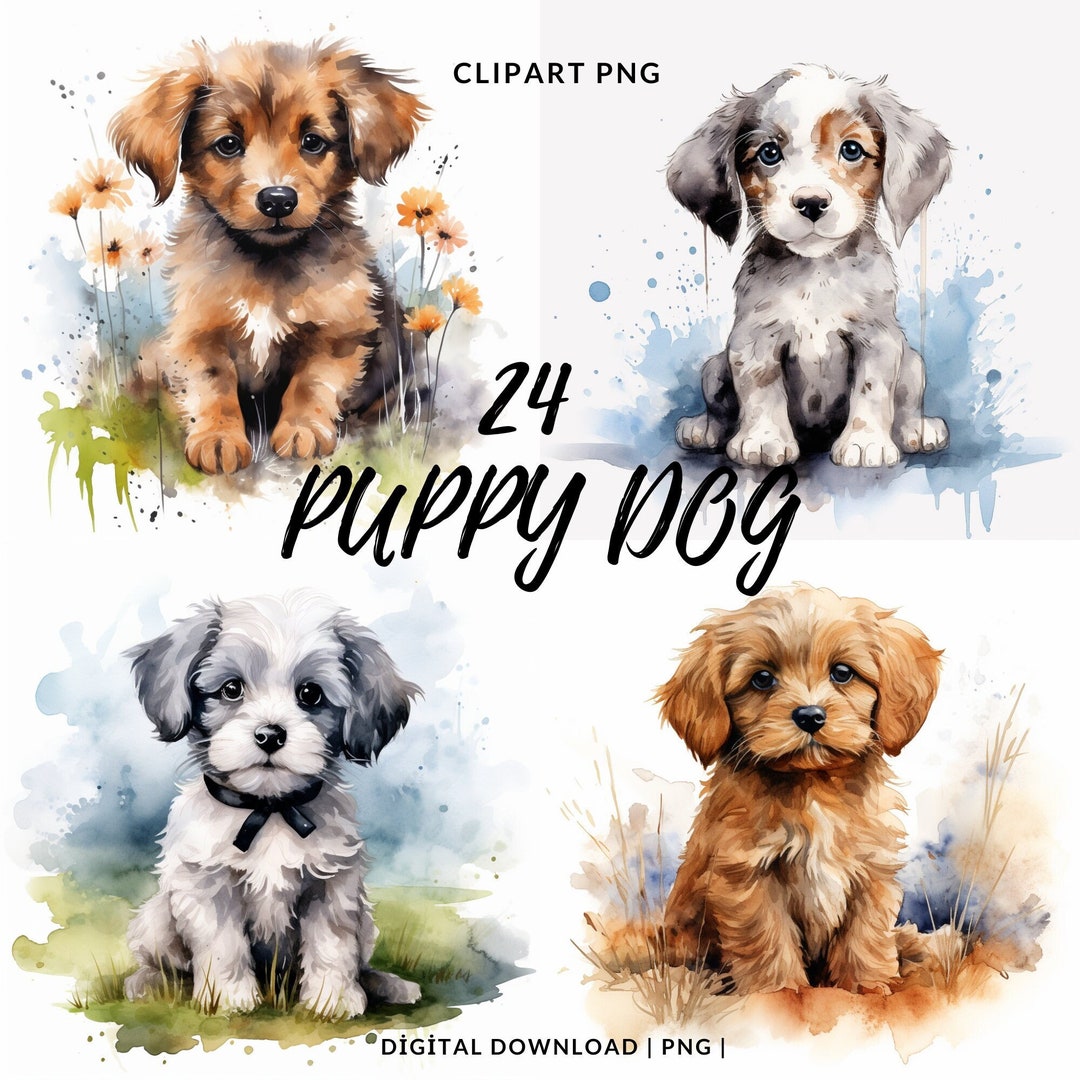 Dog Clipart PNG , 24 Watercolor Puppy Images Bundle, Cute Puppy Clipart ...