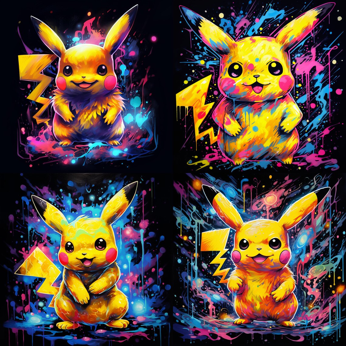 Pokemon Clipart PNG, 16 Neon Pikachu Images Bundle, Pikachu Black ...