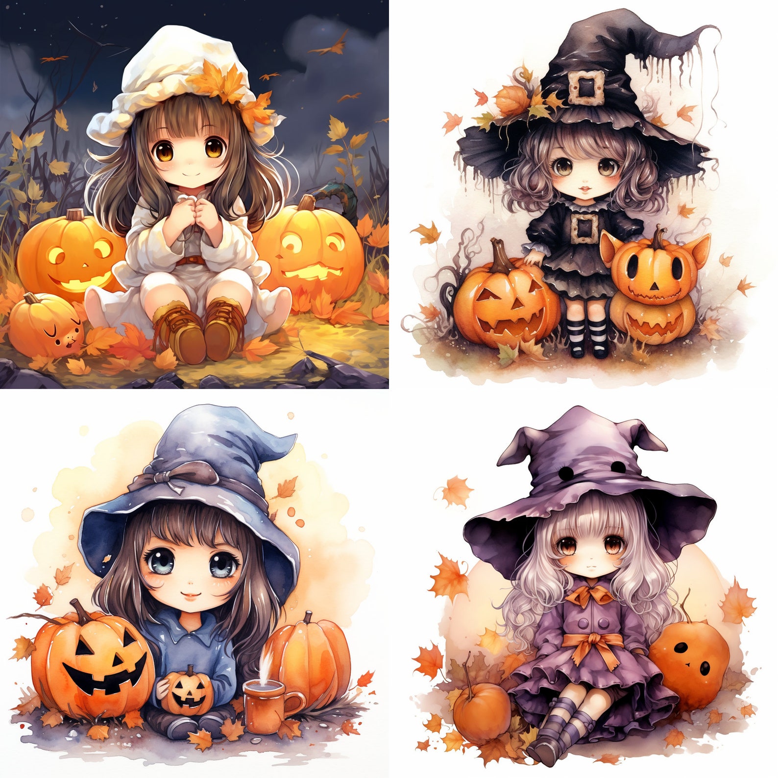 Halloween Clipart PNG 24 Halloween Cute Girl Illustration - Etsy