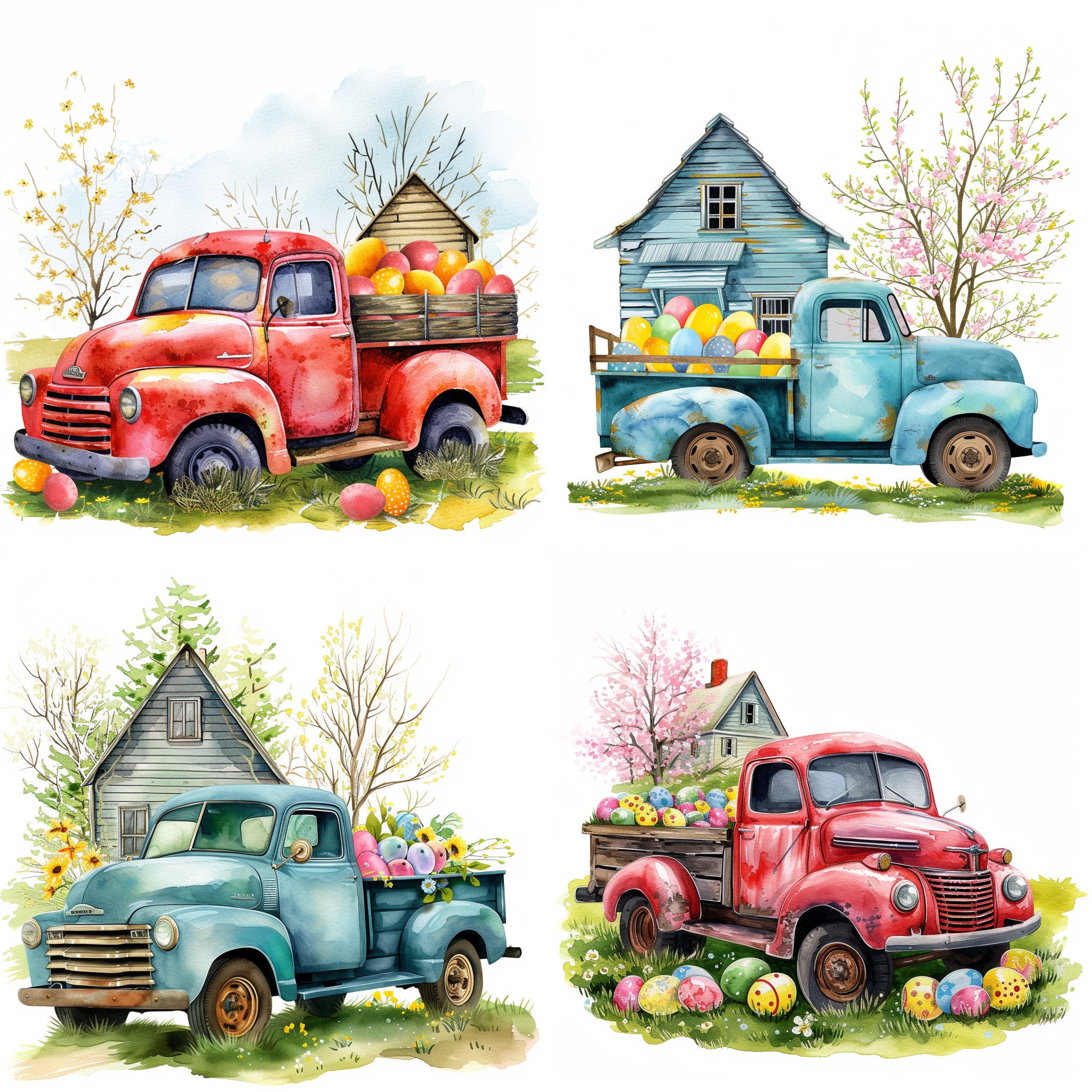 Easter Clipart Png, 24 Easter Watercolor Truck Images, Commercial Use ...