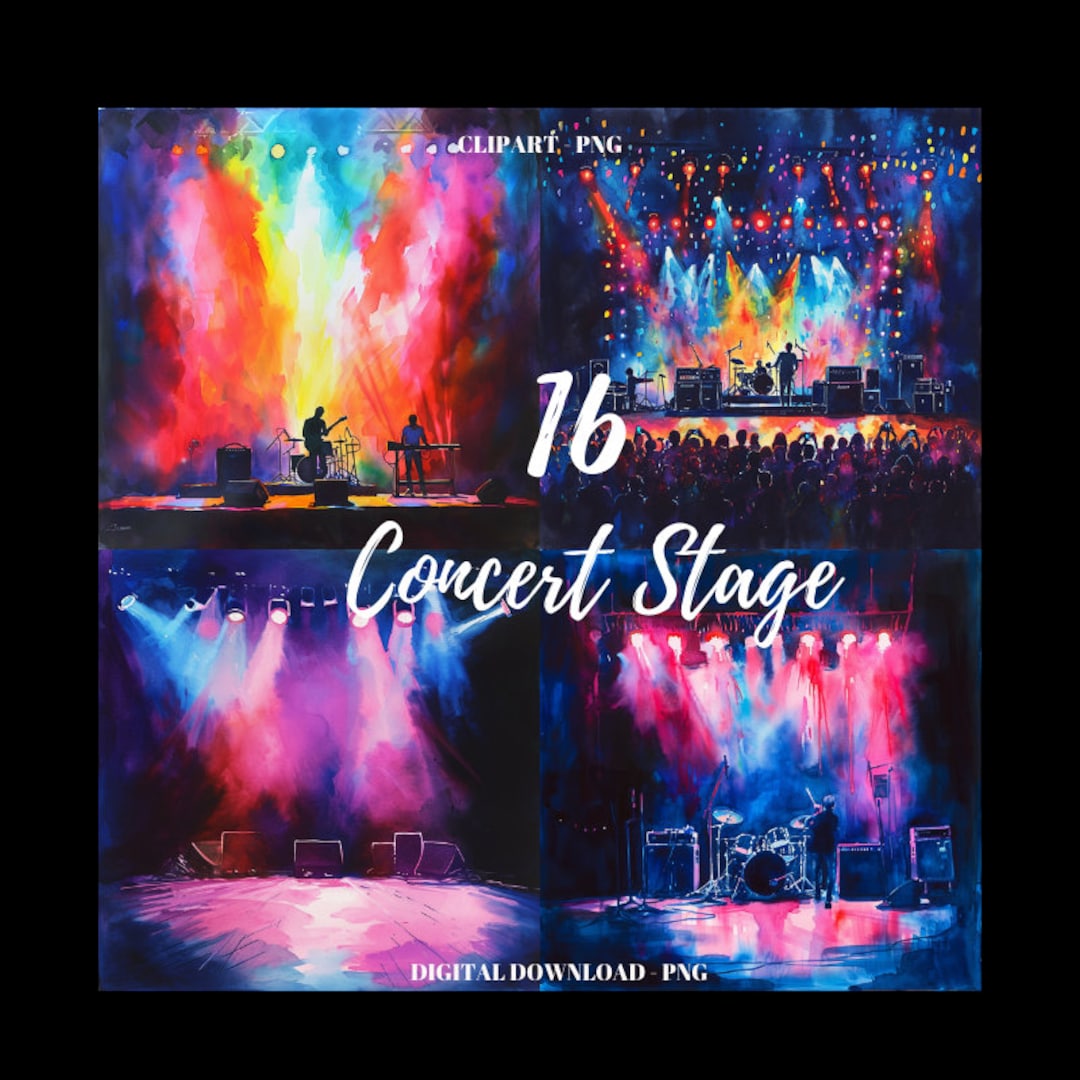 Concert Stage Watercolor Clipart: Music Performance PNG Images (digital ...